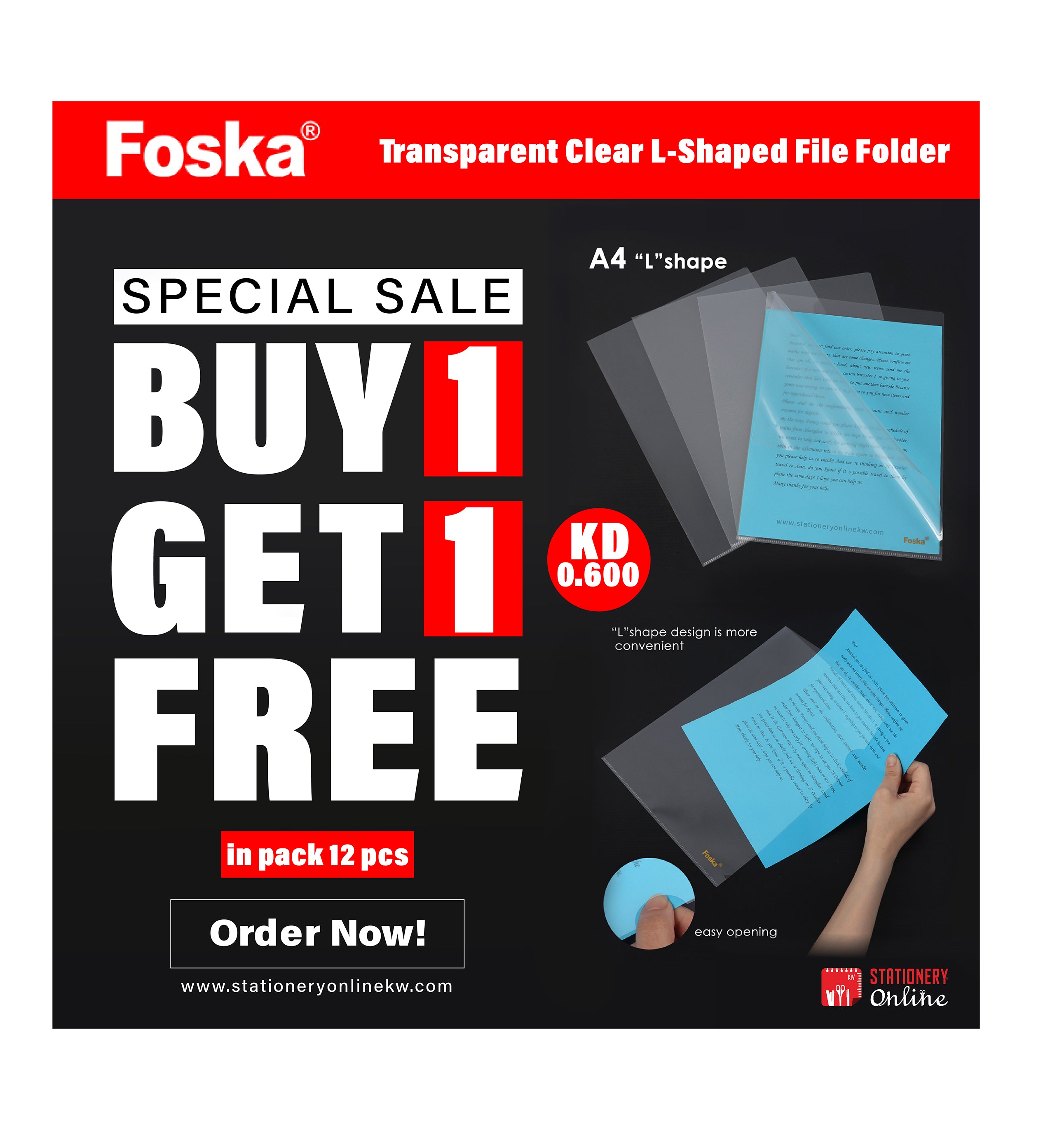 Foska® Transparent Clear L-Shaped File Folder W208L-18 A4,0.18mm Pack ...